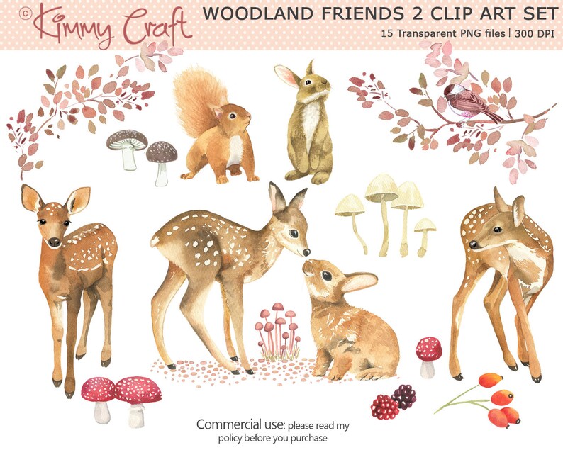 Woodland Animals Clip Art Digital Download Hand Painted in Watercolor ...