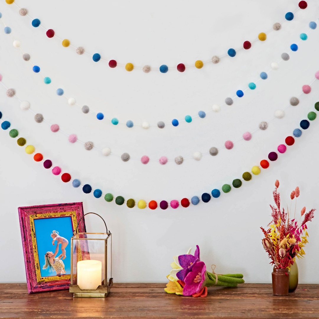 Handmade Felt Ball Garland: Rainbow Alternative Christmas Tree ...