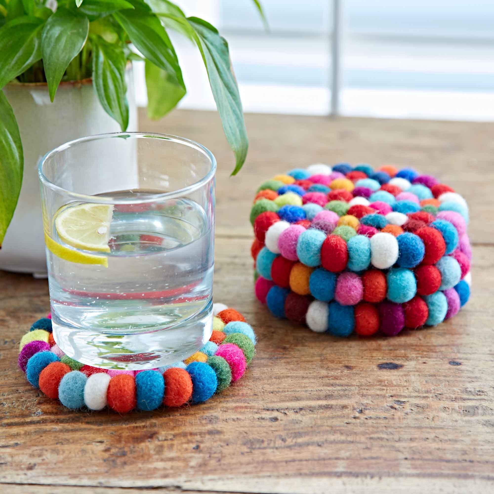 Set of 4 Handmade Felt Ball Coasters - Quirky Drink Mats - Etsy