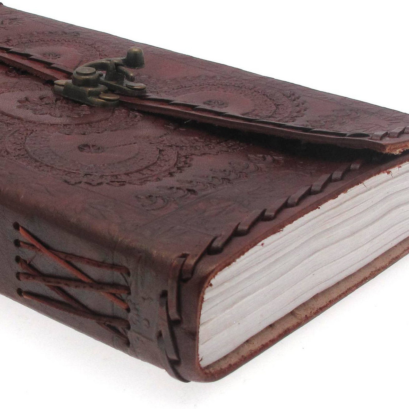 Handcrafted XL Embossed Leather Journal Clasped Notebook - Etsy