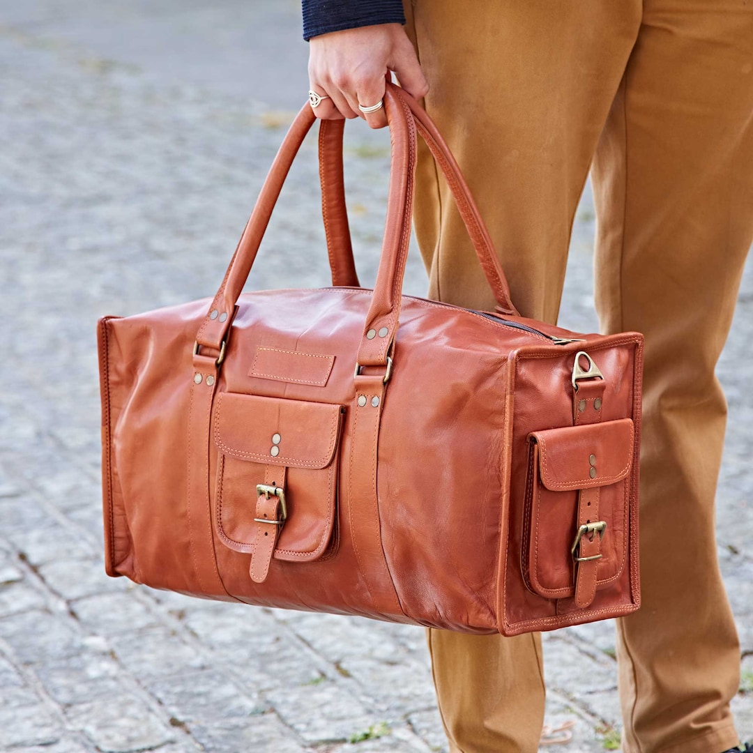 Reworked Large Leather Holdall - Extra Large Brown Leather Gym Holdall ...