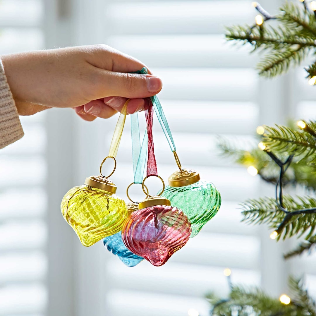 Set of 4 Keya Coloured Recycled Glass Raindrop Baubles - Holiday Décor ...