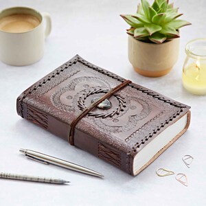 Handcrafted XL Stoned Leather Journal - Semi Precious Stone Notebook ...
