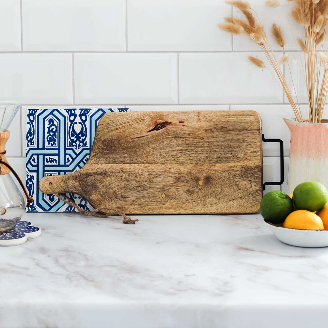 Handmade Mango Wood Chopping Board: Rustic Serving Tray With Metal ...