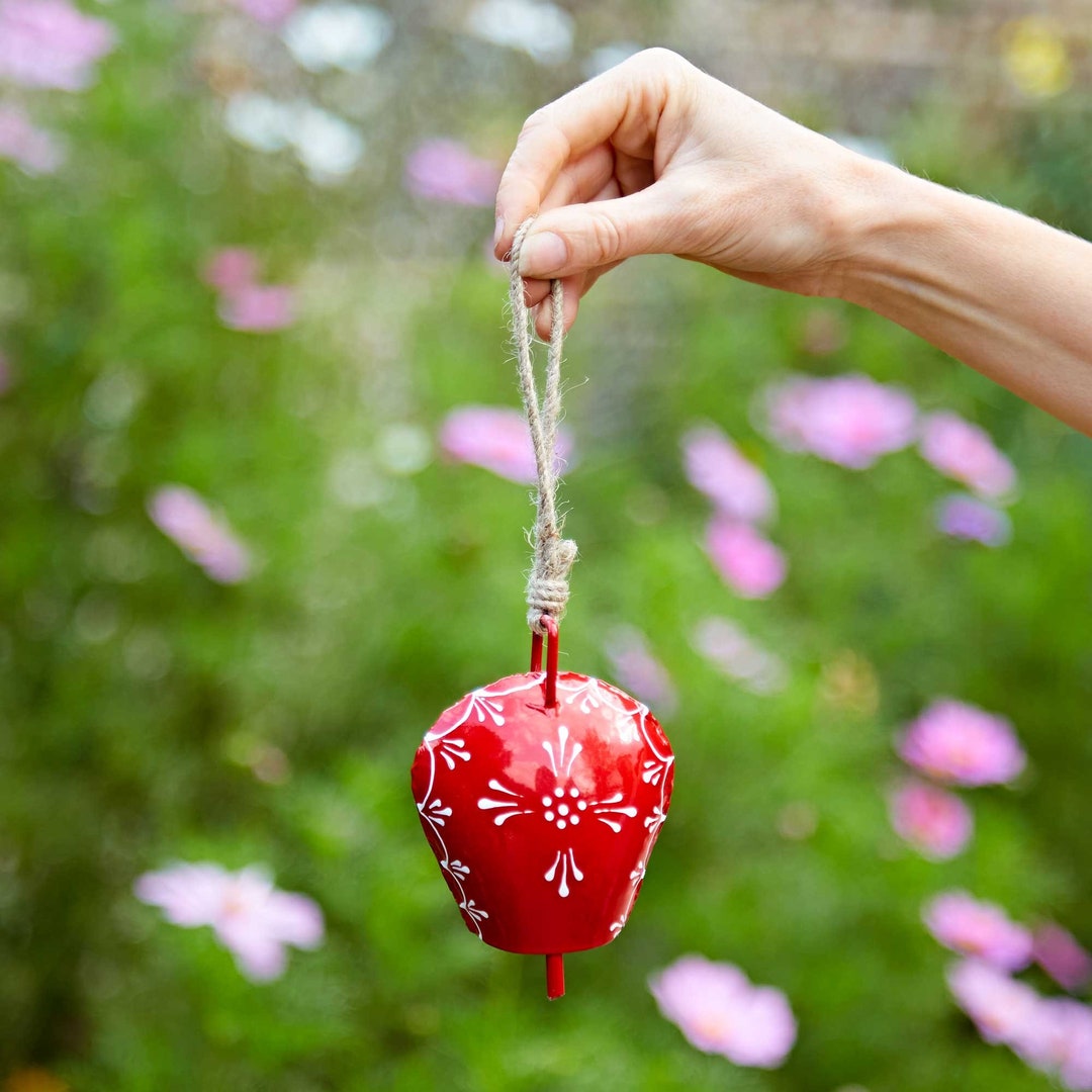 Hand Painted Red Iron Cow Bell - Garden Cow Bell - Decorative Wall ...