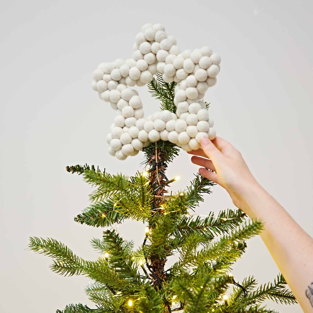 Felt Pom Pom White Star Tree Topper: Handmade Wool Holiday Decor - Etsy