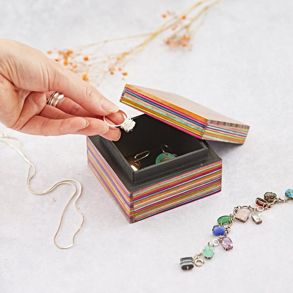 Multicoloured Mango Wood Trinket Box Jewelry Box Keepsake - Etsy