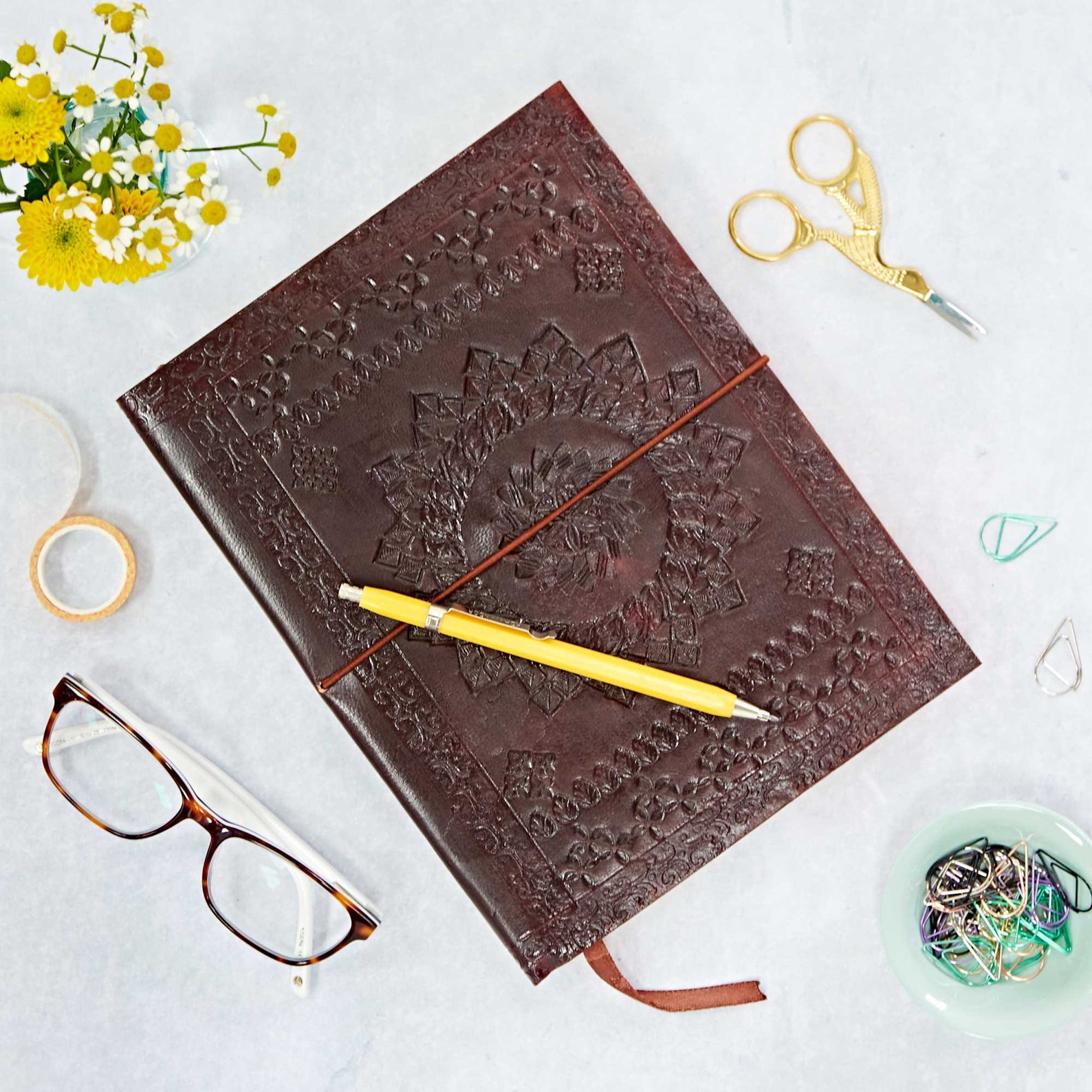 Handcrafted Chocolate Embossed Leather Notebook Pocket Sized - Etsy UK