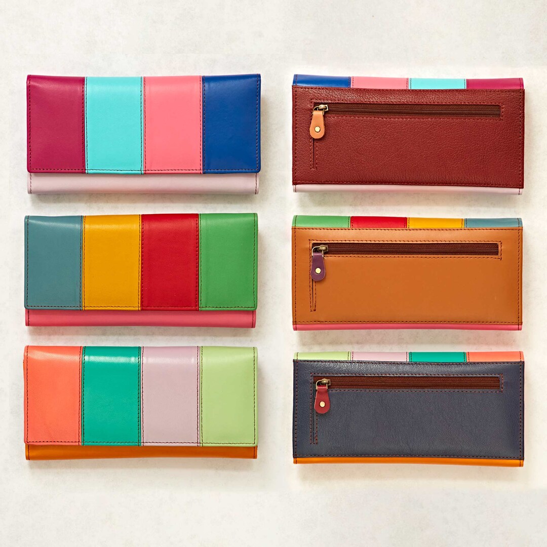 Meena Recycled Leather Multicoloured Stripe Clutch Purse - Colour Block ...