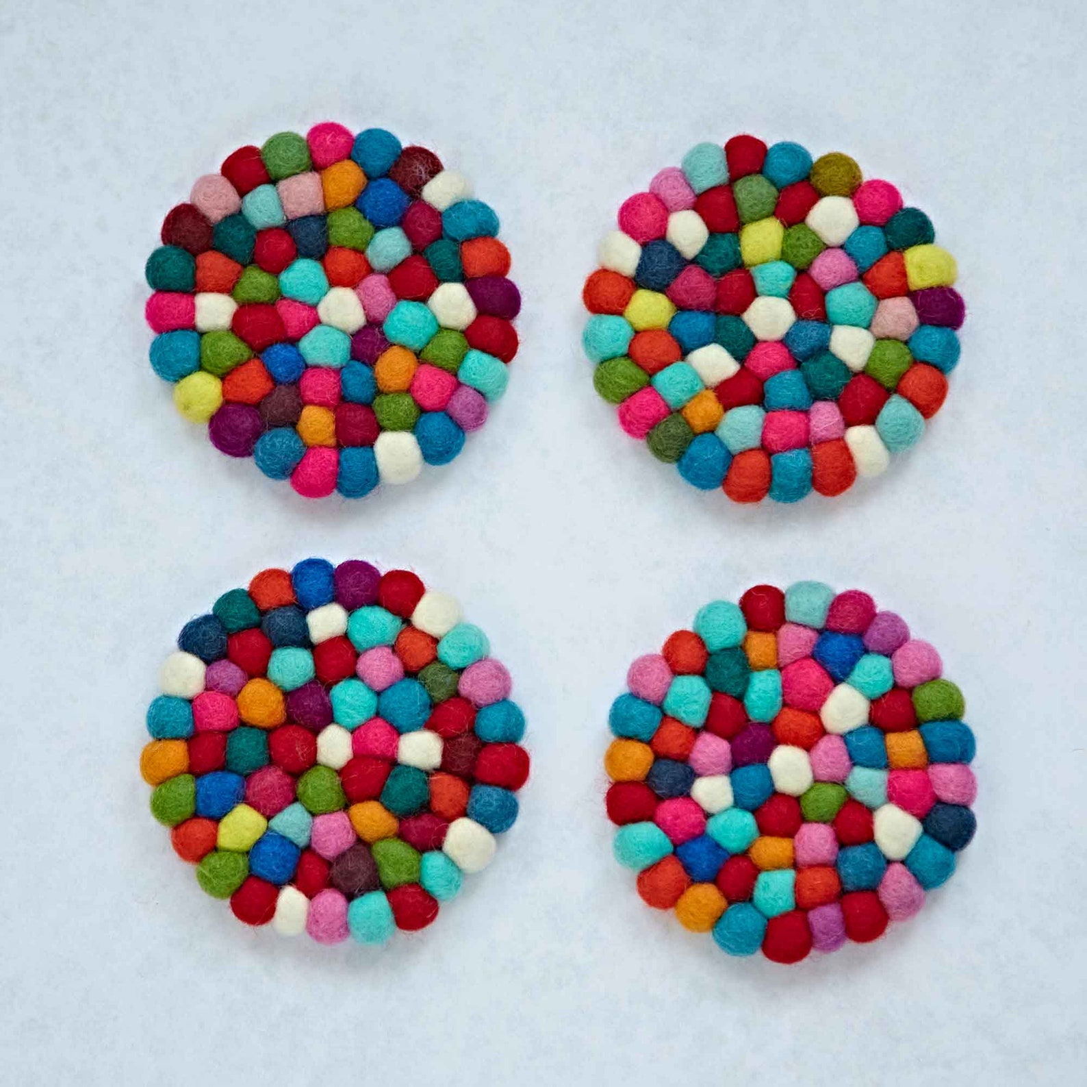 Set of 4 Handmade Felt Ball Coasters - Quirky Drink Mats - Etsy