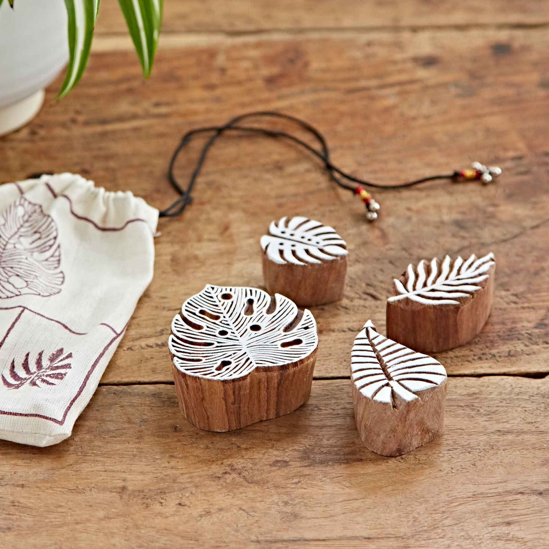 Four Assorted Leaf Design Wooden Printing Blocks - Craft Paper Fabric ...