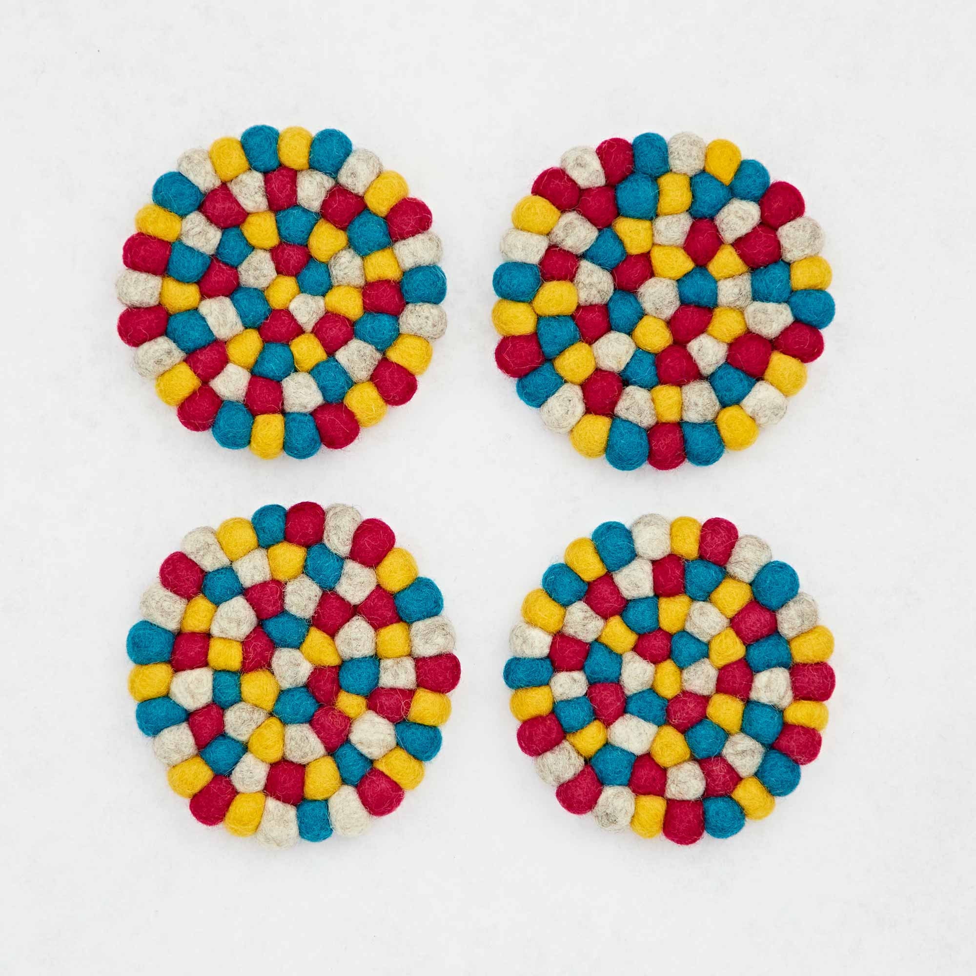 Set of 4 Handmade Felt Ball Coasters - Quirky Drink Mats - Etsy