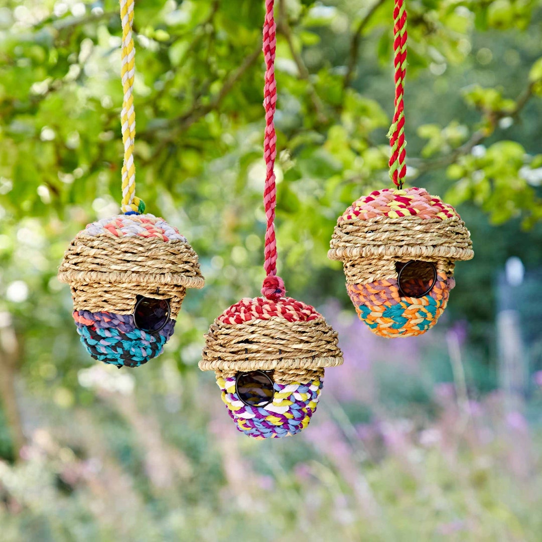 Acorn Birdhouse: Recycled Cotton & Munja Grass, Hanging Garden Nester ...