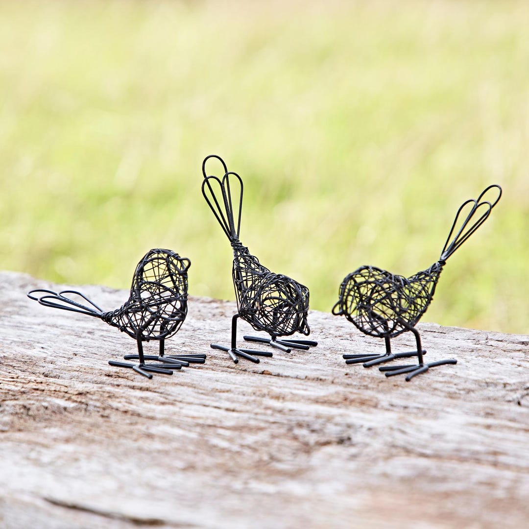 Set of Three Mini Wire Bird Ornaments - Outdoor or Indoor Decoration ...