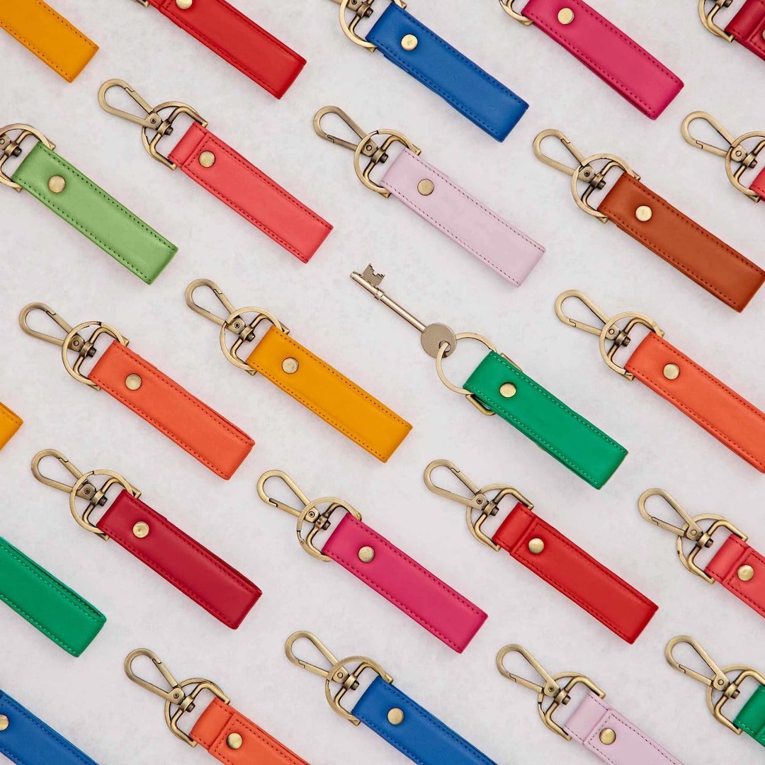 Recycled Leather Keyring With Hook - Bright and Colourful Keychain Gift ...
