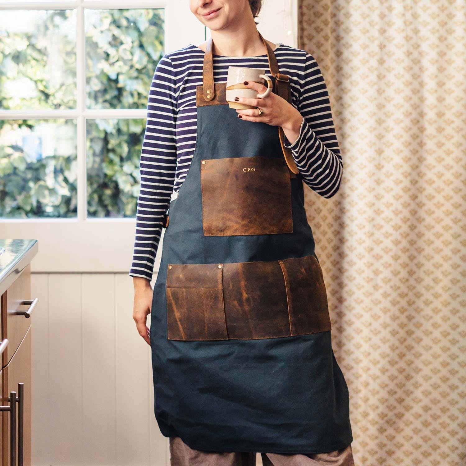 Personalised Blue Canvas and Leather Apron - Blacksmith Craft Aprons ...