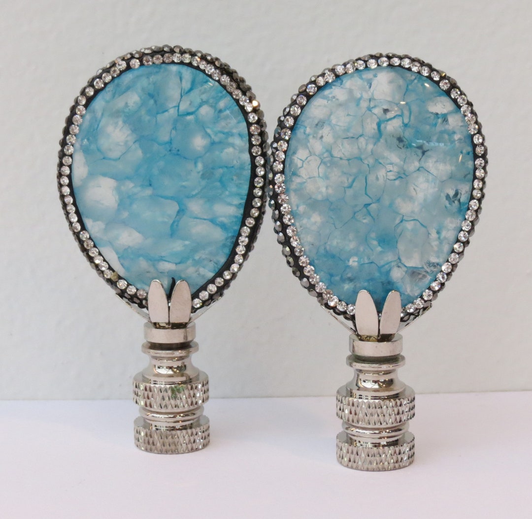Ocean Blue Quartz Gemstone Lamp Finials With Crystal Trim, a Pair by C ...