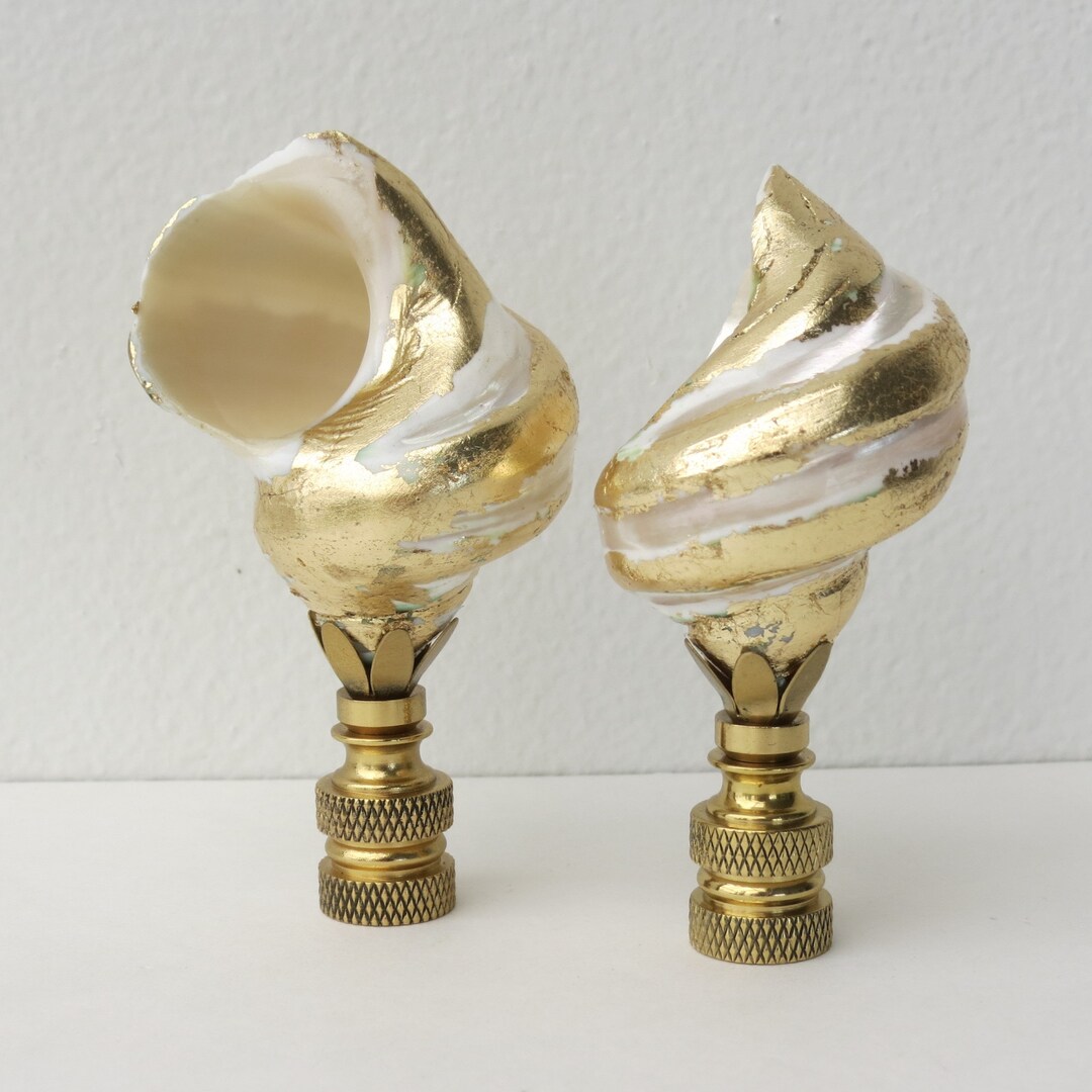 Fiji Shell Lamp Finials in Pearl Finish With 14 KT Gold Swirls ...