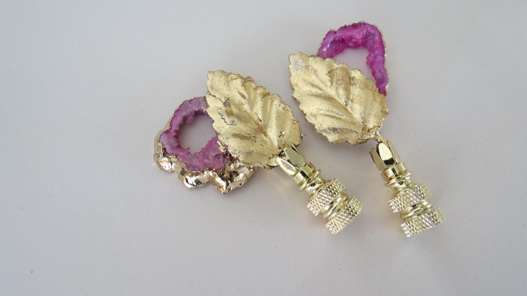 Hot Pink and Gold Leaf Vintage Italian Tole Leaf Lamp Finials, a Pair ...