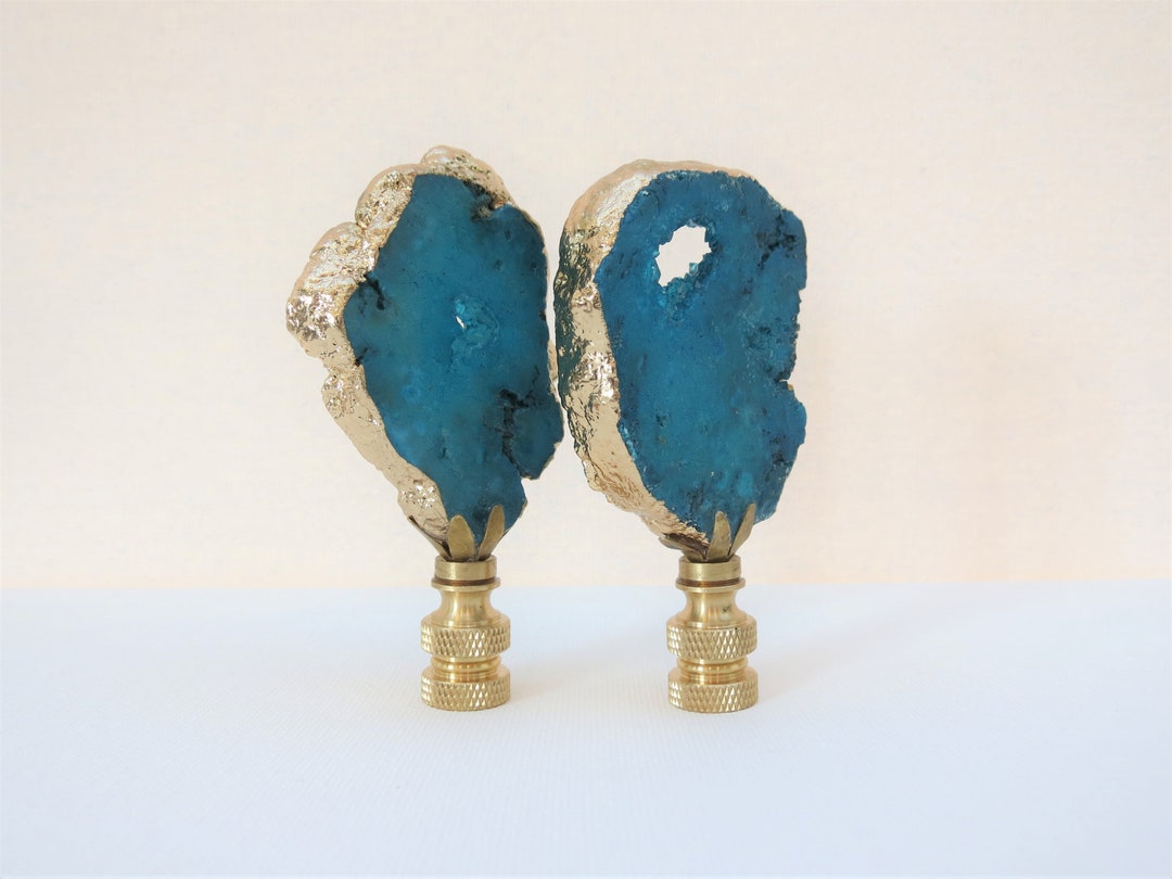 Brilliant Deep Turquoise & 14 KT Gold Geode Gemstone Table Lamp Finials ...