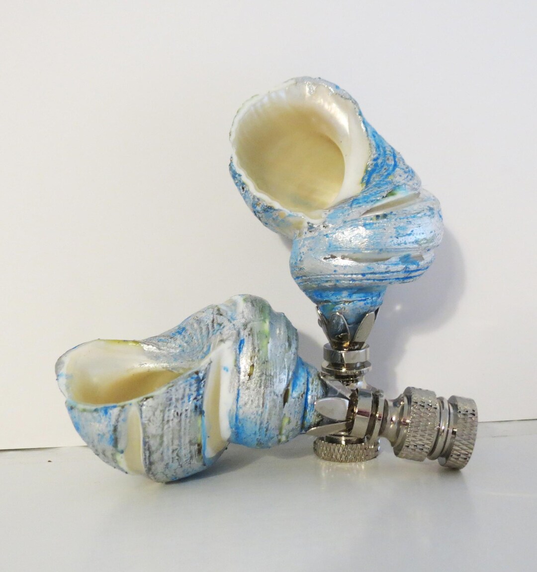 Fiji Shell Lamp Finials, Pearl Finish Blue and Silver Leaf Swirls ...