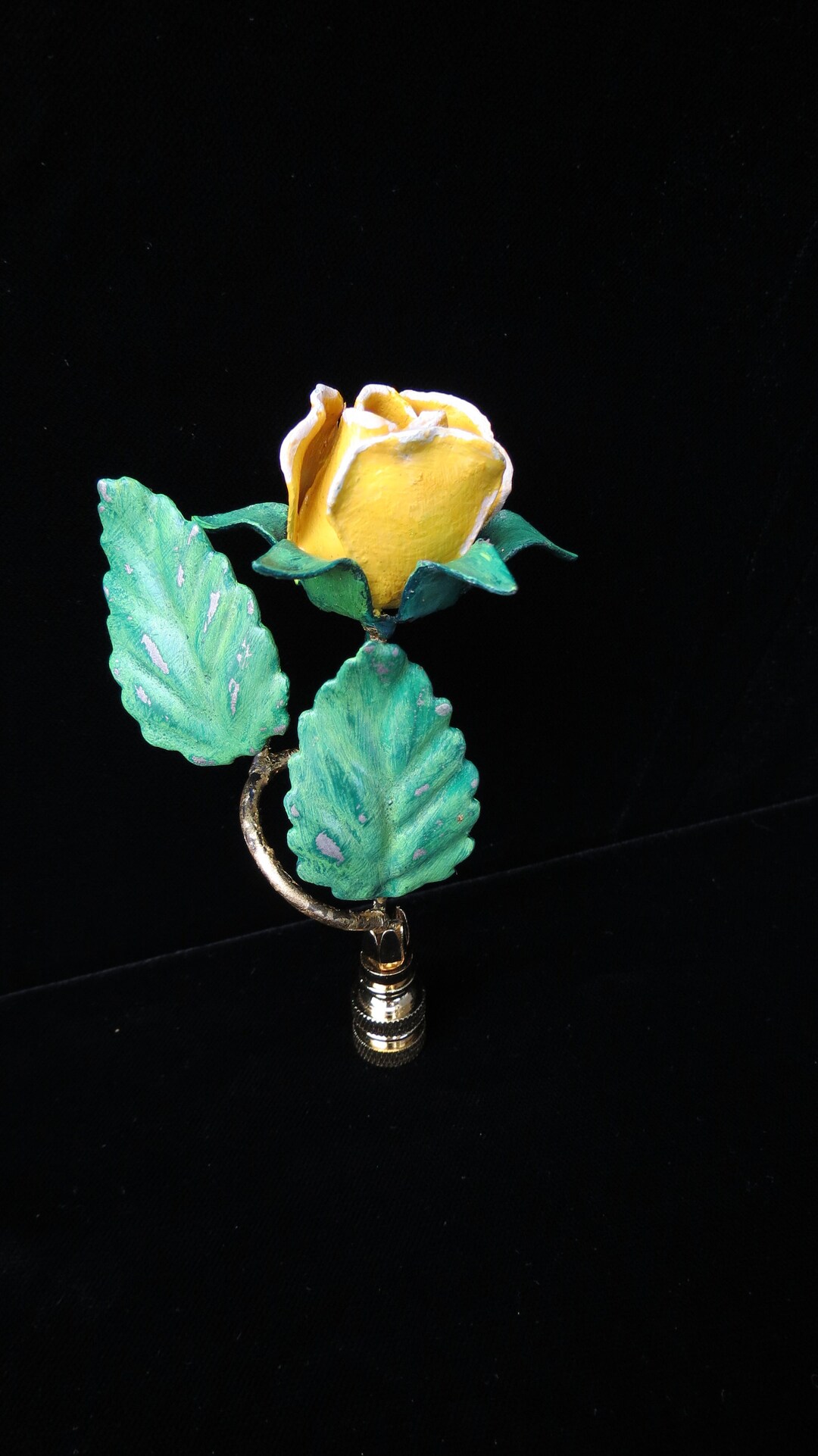 Vibrant Deep Yellow Vintage Italian Tole Rose Finial With Green Accents ...
