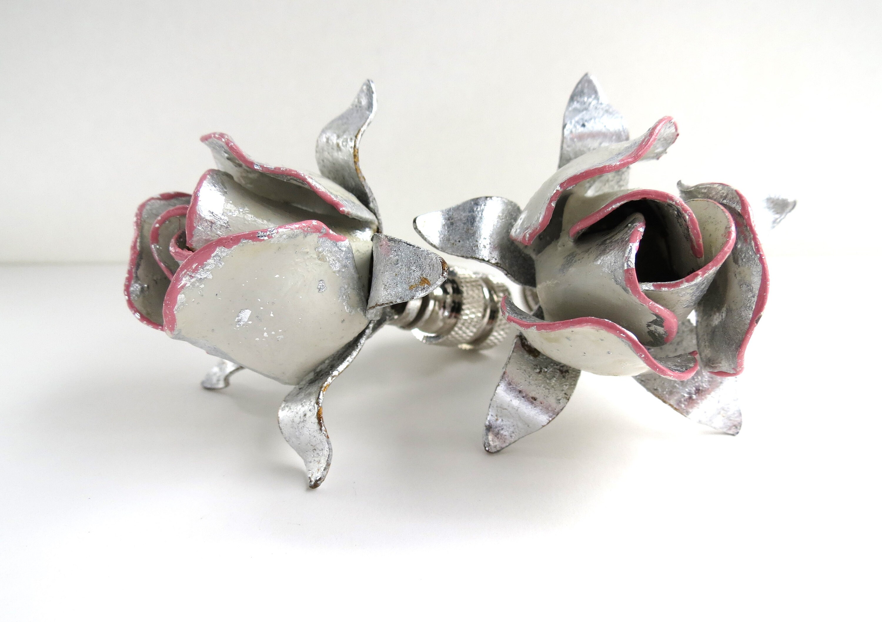 Vintage Italian Tole Rose Finials, Shabby Chic Antique White and Pink ...