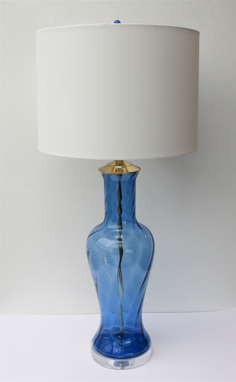 Vintage Italian Cornflower Blue Glass Lamp. - Etsy