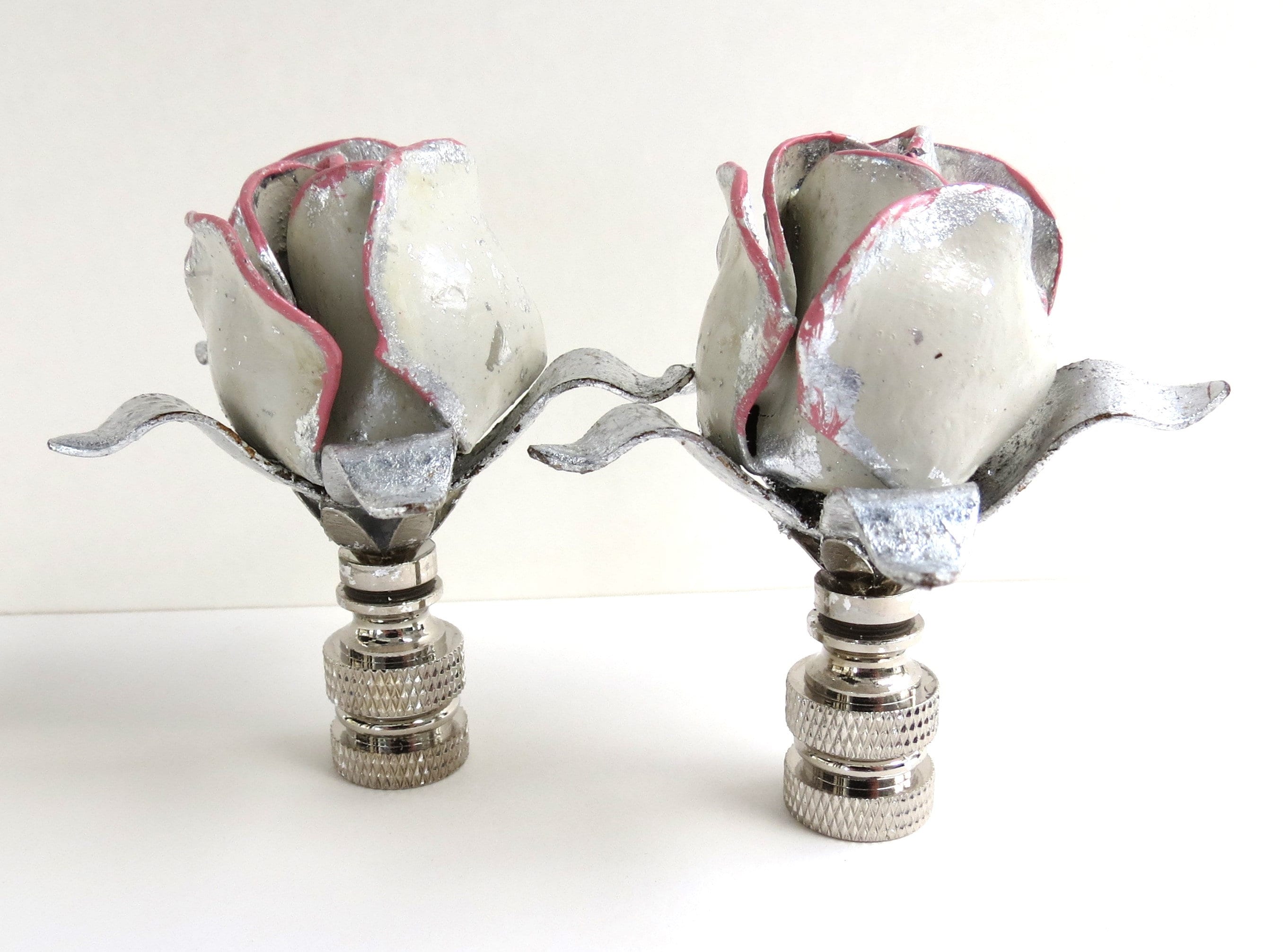Vintage Italian Tole Rose Finials, Shabby Chic Antique White and Pink ...