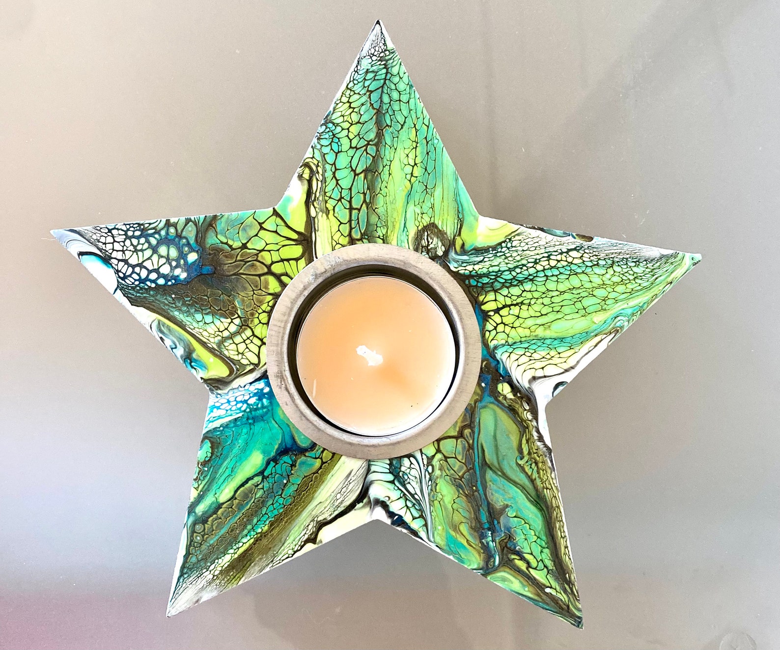Hand Painted Wood Star Tea Light Candle Holder | Candle Holder ...