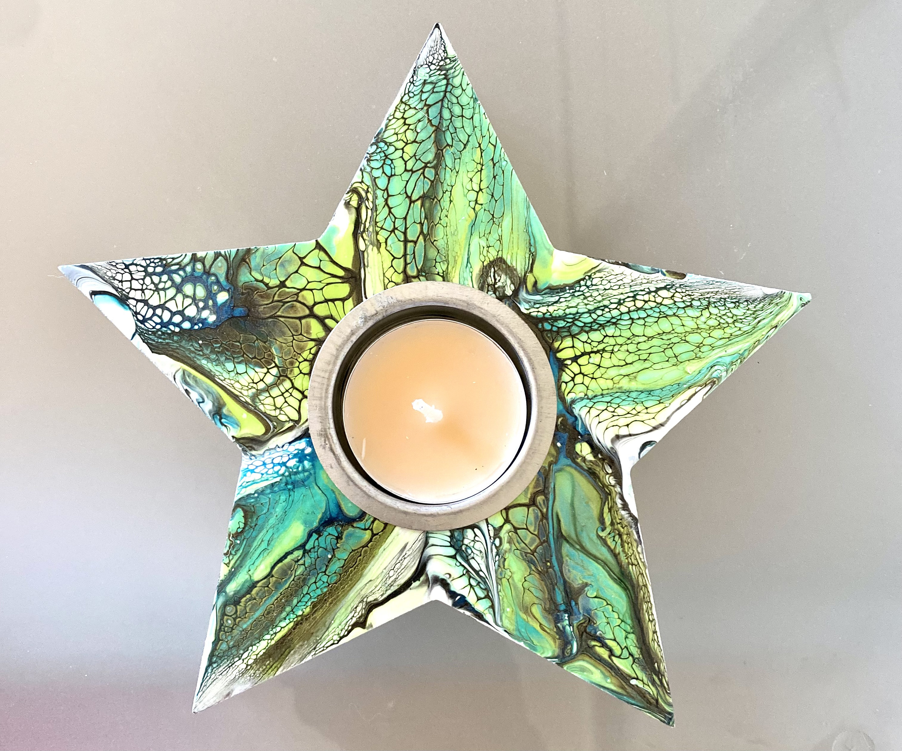 Hand Painted Wood Star Tea Light Candle Holder Candle Holder Decorative ...