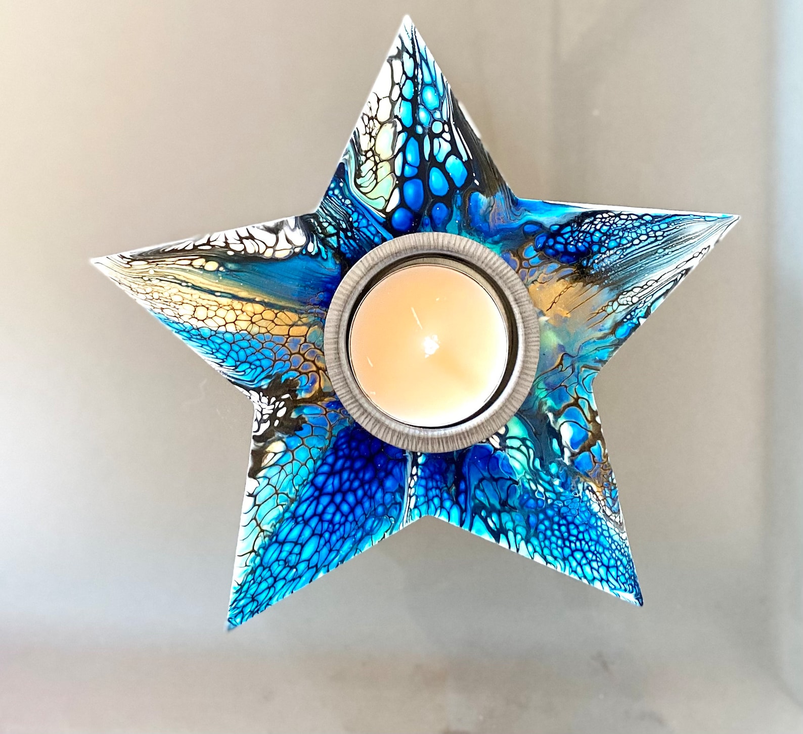Hand Painted Wood Star Tea Light Candle Holder | Candle Holder ...