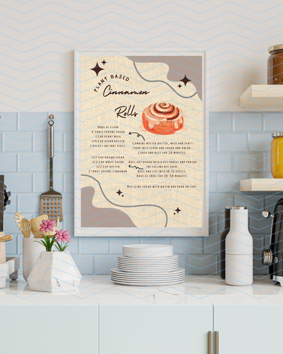 Wall Art Plant Based Cinnamon Roll Recipe Poster Instant Download Vegan ...