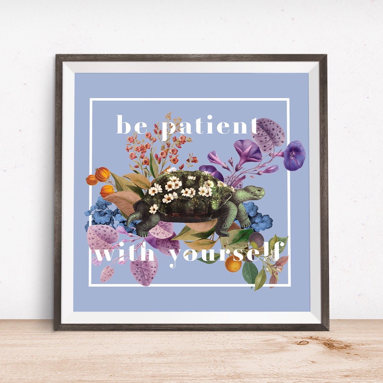 Vintage Collage Be Patient Poster Turtle Tortoise Slow Mindfulness Gift ...