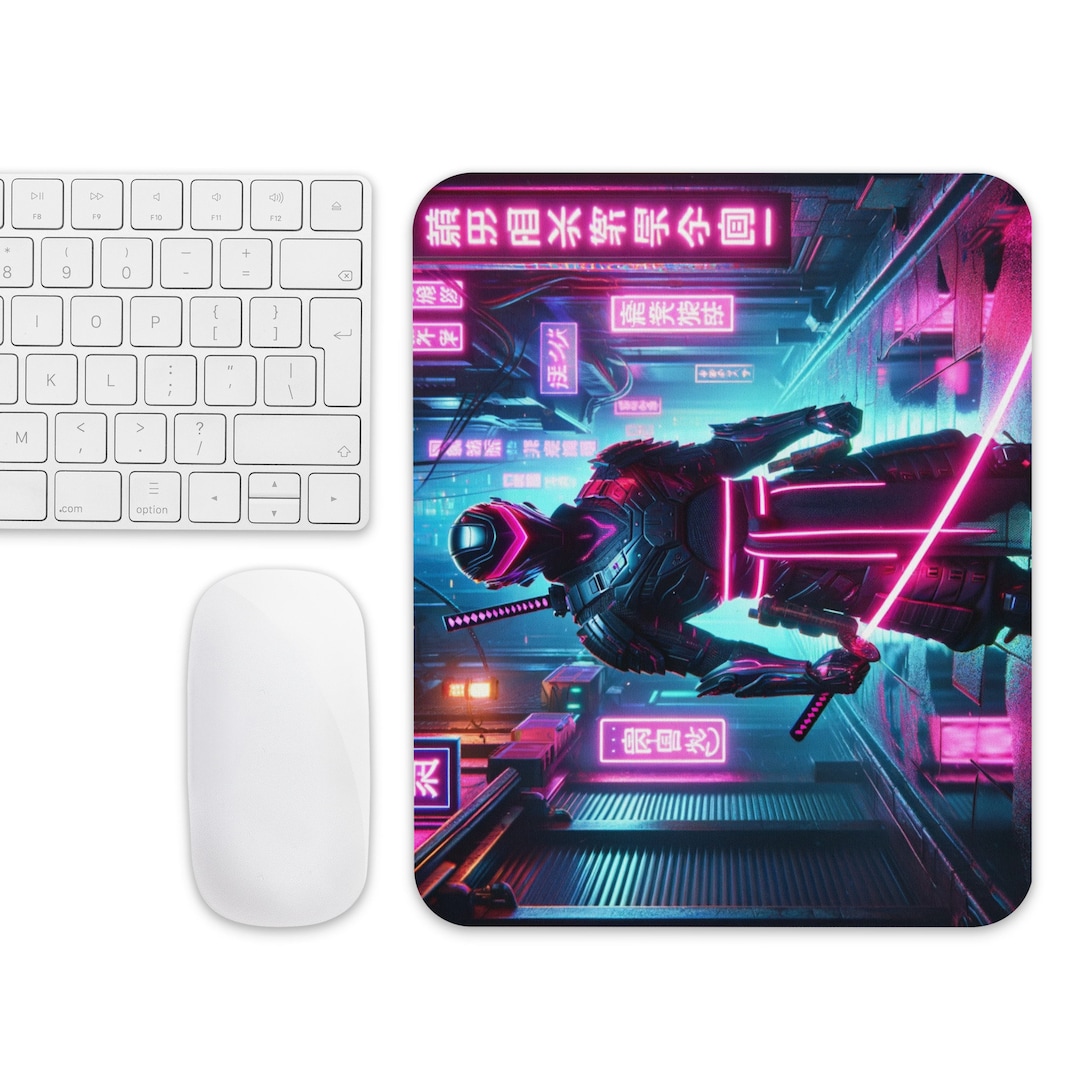Cyberpunk Ninja Warrior LED Mouse Pad Neon Samurai Desk Mat - Etsy
