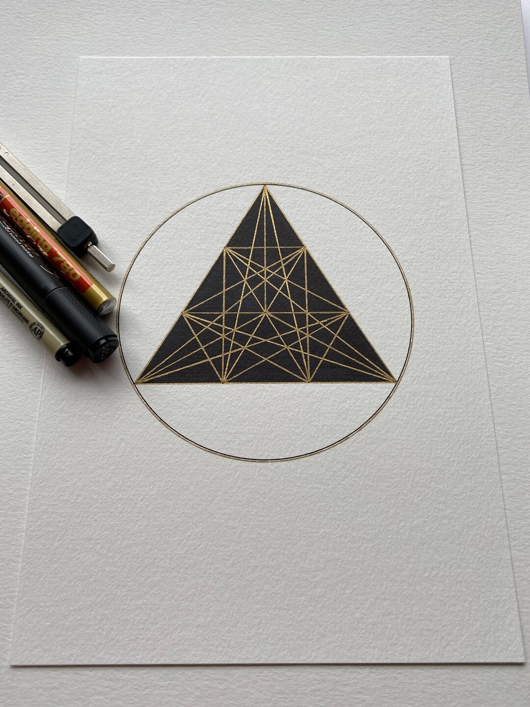 Tetraktys Black and Gold Sacred Geometry Drawing_pythagorean School ...