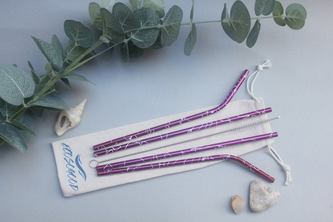 Pink & White Paint Splatter Straw / Straw Set With Pouch and Cleaner ...