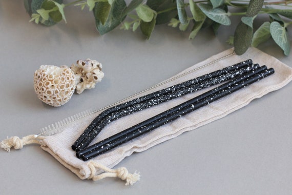 Black & White Paint Splatter Straw / Straw Set with Pouch and | Etsy