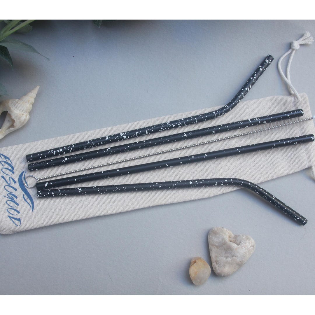 Black & White Paint Splatter Straw / Straw Set With Pouch and Cleaner ...