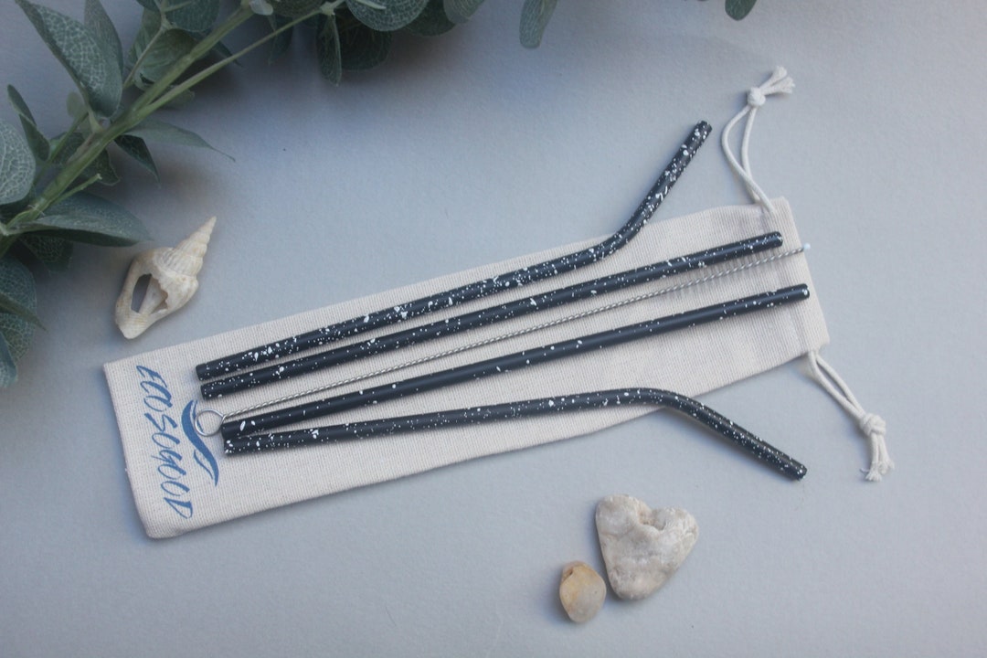 Black & White Paint Splatter Straw / Straw Set With Pouch and Cleaner ...