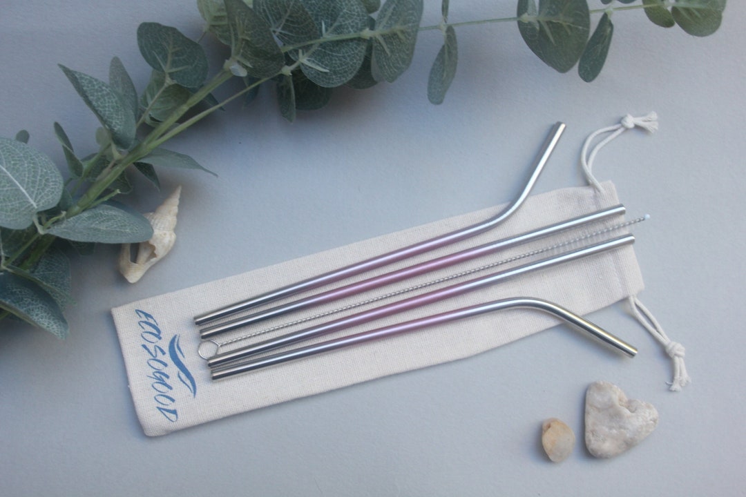 Silver & Pink Spray Paint Straw / Straw Set With Pouch and Cleaner ...