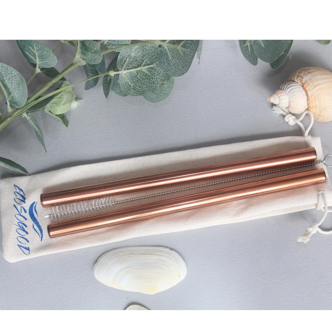 Large Rose Gold / Copper Straw / Straws Set With Pouch & Cleaner, Steel ...