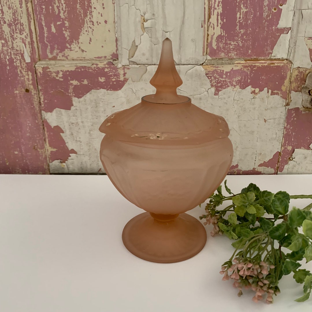 Vintage Anchor Hocking Mayfair Open Rose Satin Pink Hand Painted Candy ...