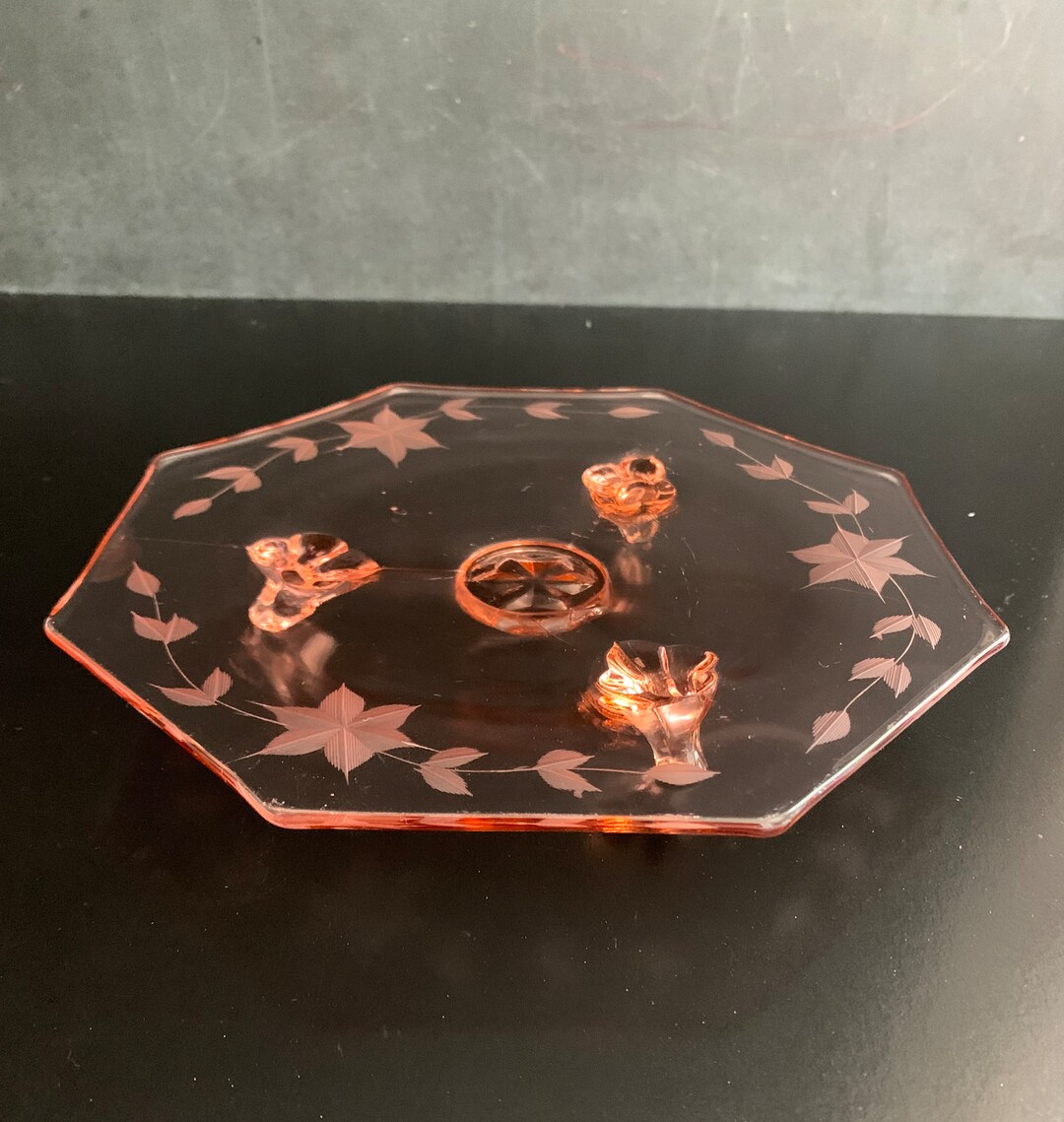 Vintage Standard Glass Hoffman Pink Depression Glass Etched Octagon 3 ...