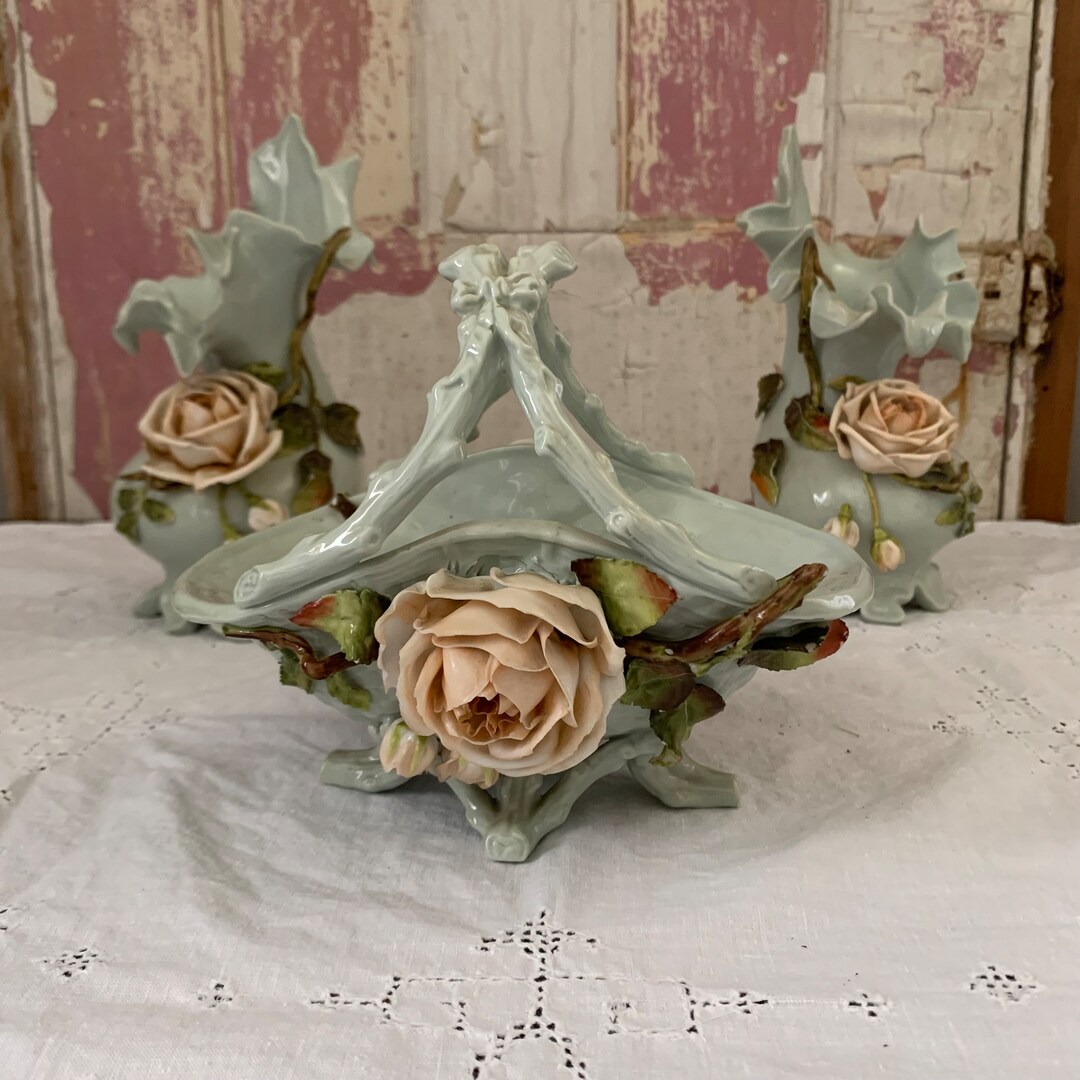 Vintage Capodimonte 3 Piece Vase & Basket Set - Etsy