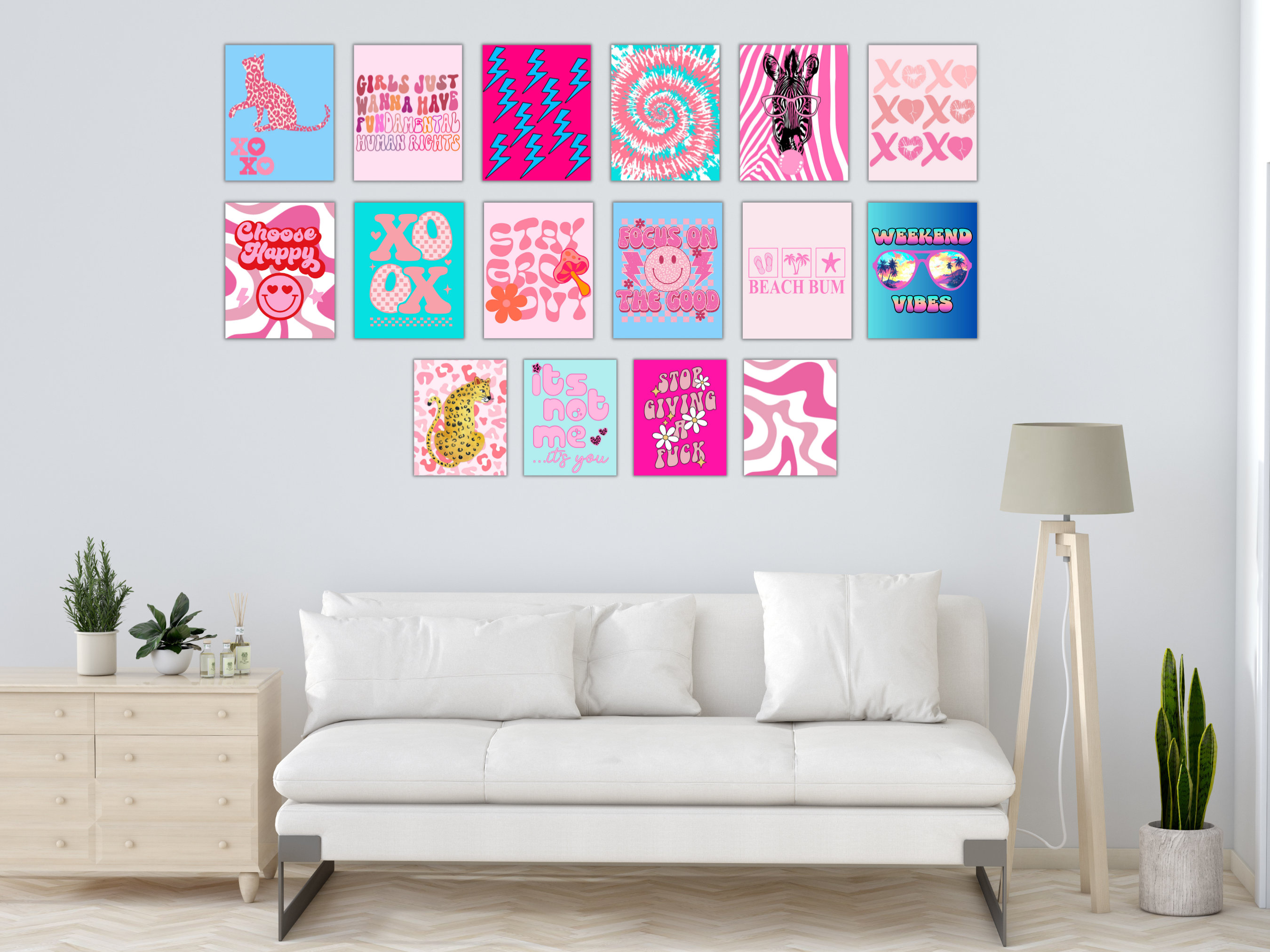 Preppy Wall Art Collage, Preppy Room Decor Pink and Blue, Preppy Wall ...