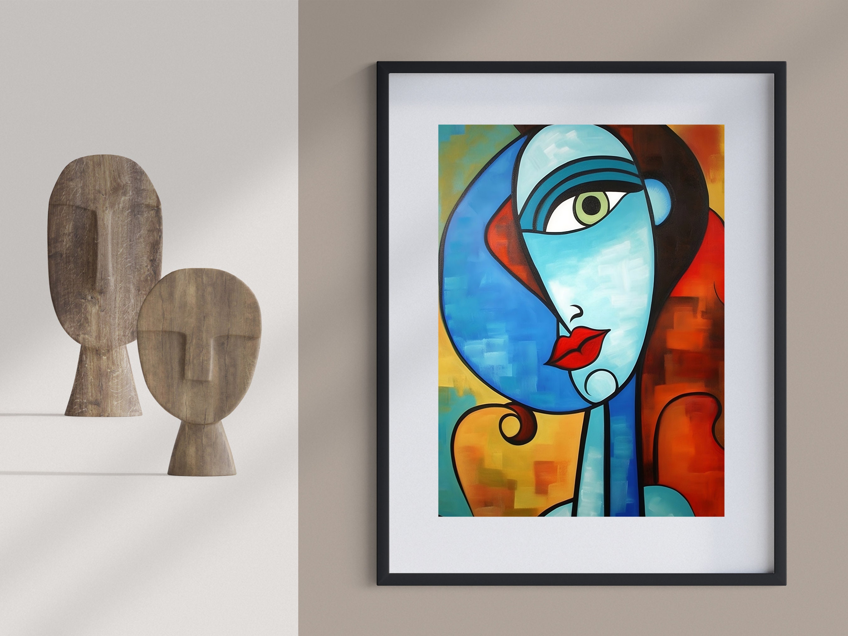 Abstract Woman Face Painting, Picasso Style Abstract Woman Face Wall ...