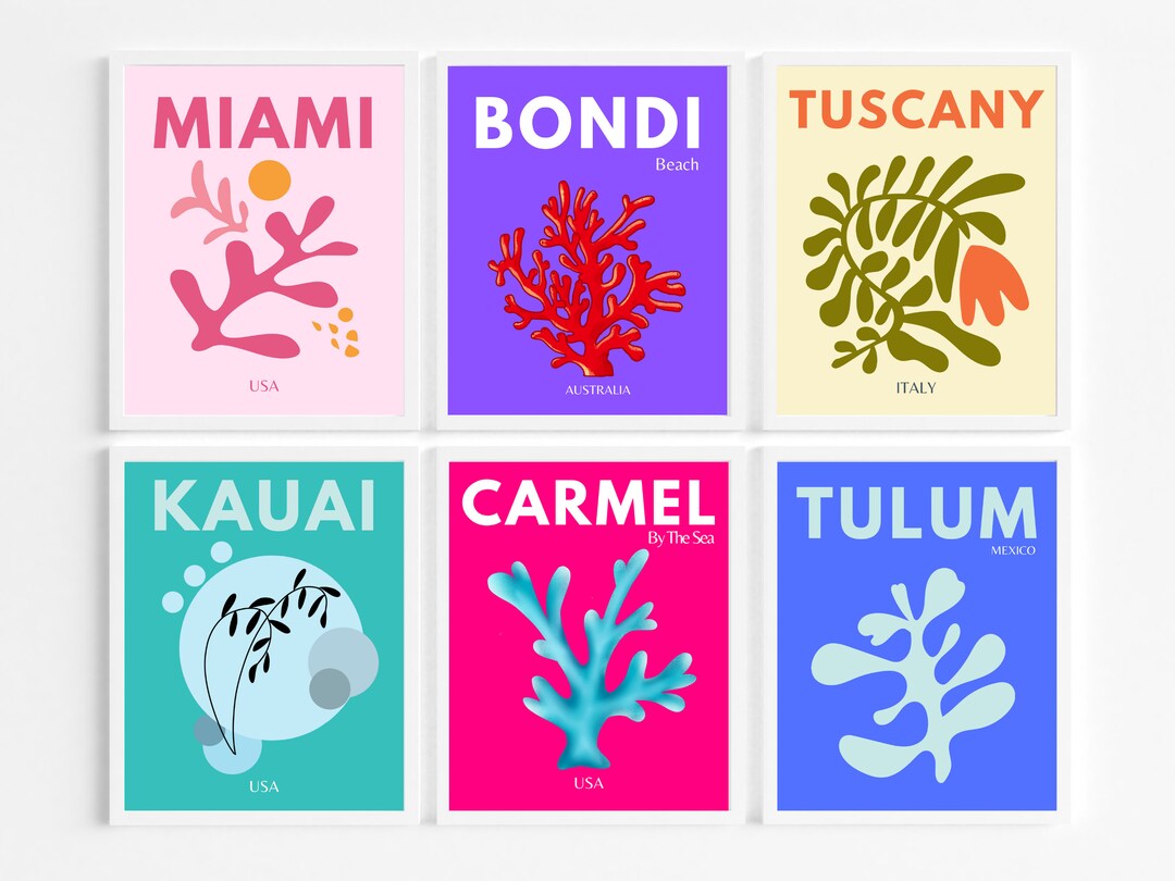Preppy Travel Posters, Travel Poster Set of 6, Preppy Travel Prints ...