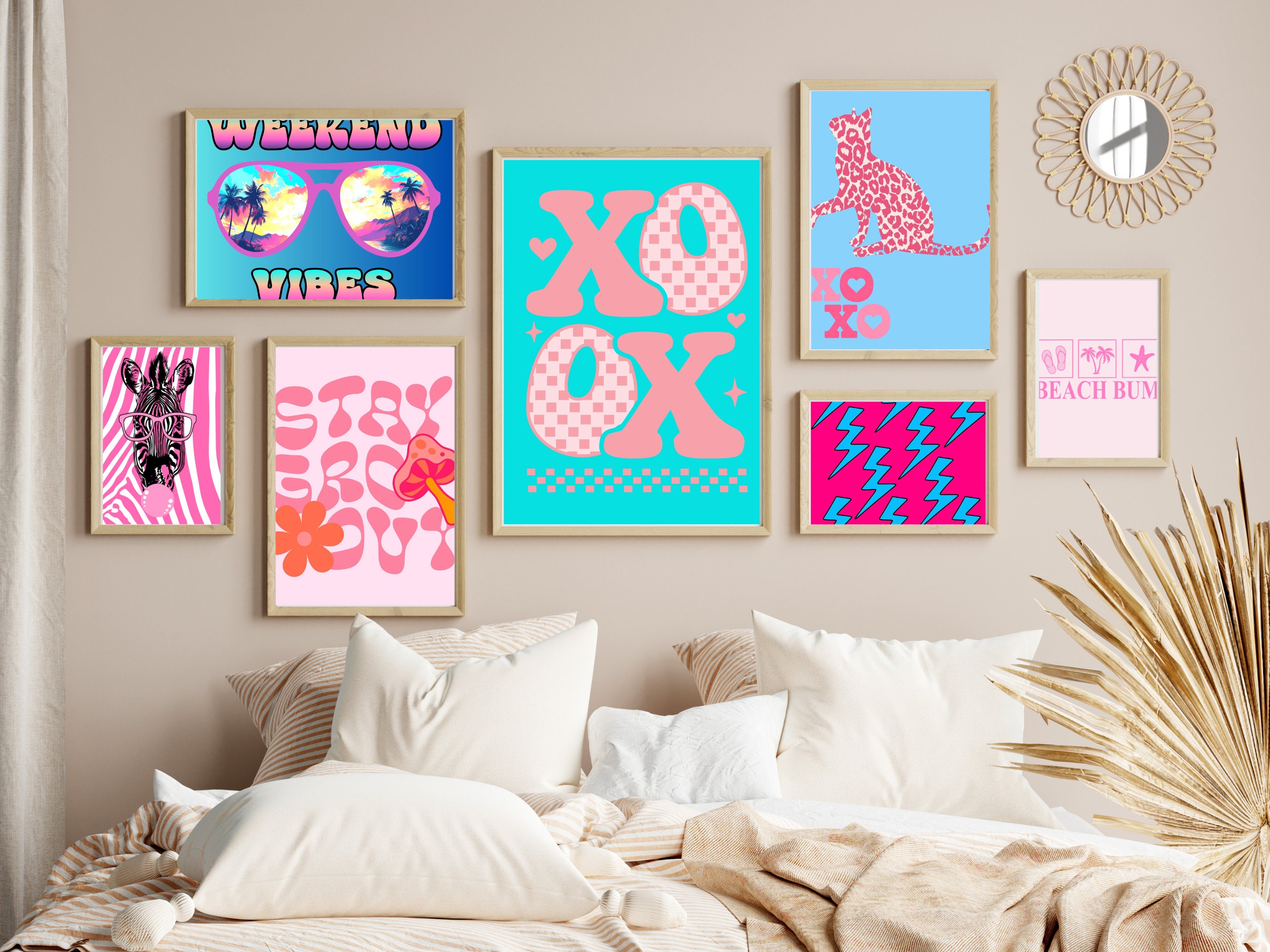 Preppy Wall Art Collage, Preppy Room Decor Pink and Blue, Preppy Wall ...