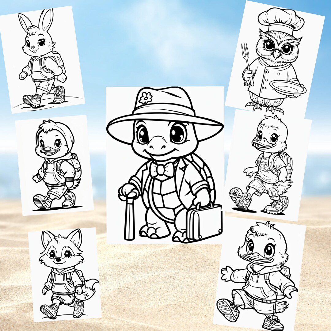 Animal Adventures Colouring Pages - Etsy